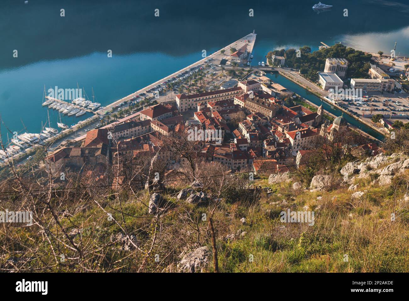 Kotor, Montenegro, beautiful top panoramic view of Kotor city old ...