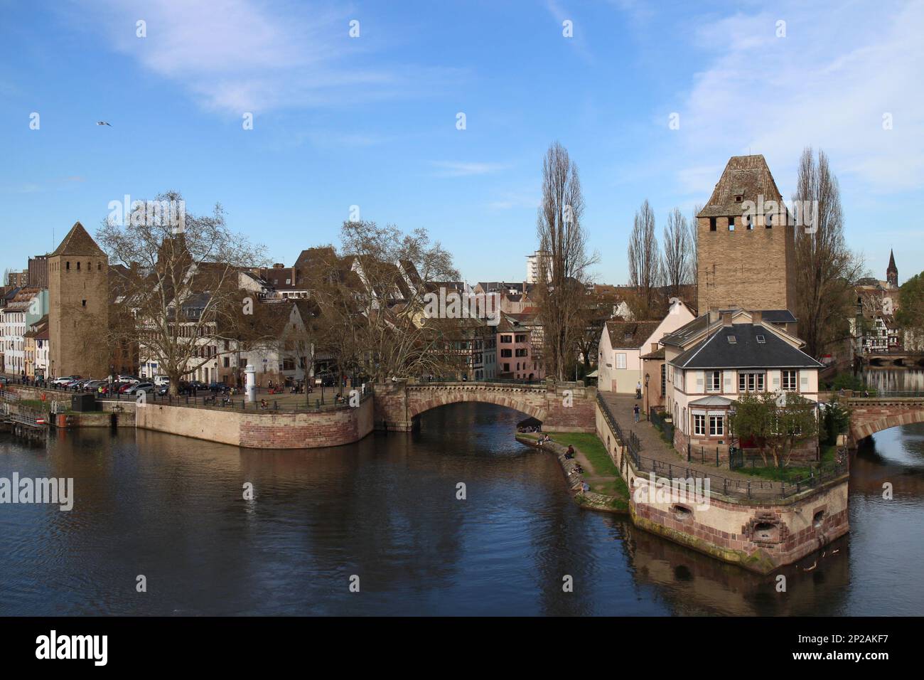 The medieval bridge Ponts Couverts in Strasbourg, France Stock Photo ...