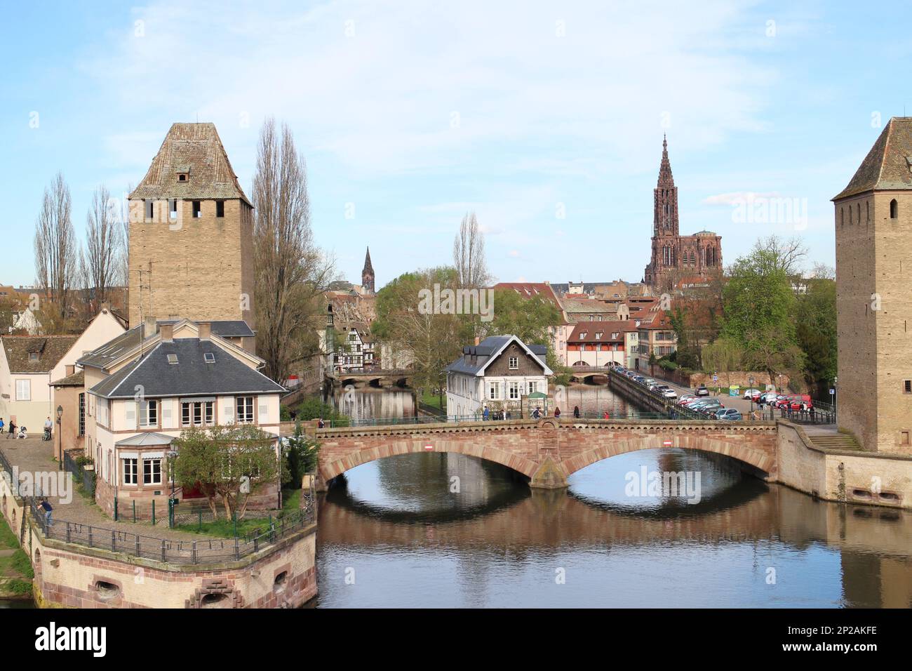 The medieval bridge Ponts Couverts in Strasbourg, France Stock Photo ...