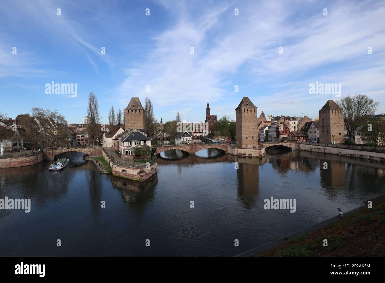 The medieval bridge Ponts Couverts in Strasbourg, France Stock Photo ...