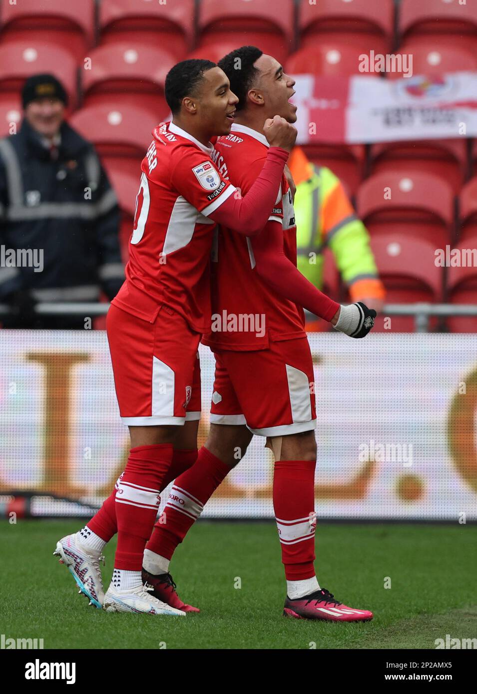 Aaron Ramsey (R) of Middlesbrough celebrates scoring during the Sky Bet ...