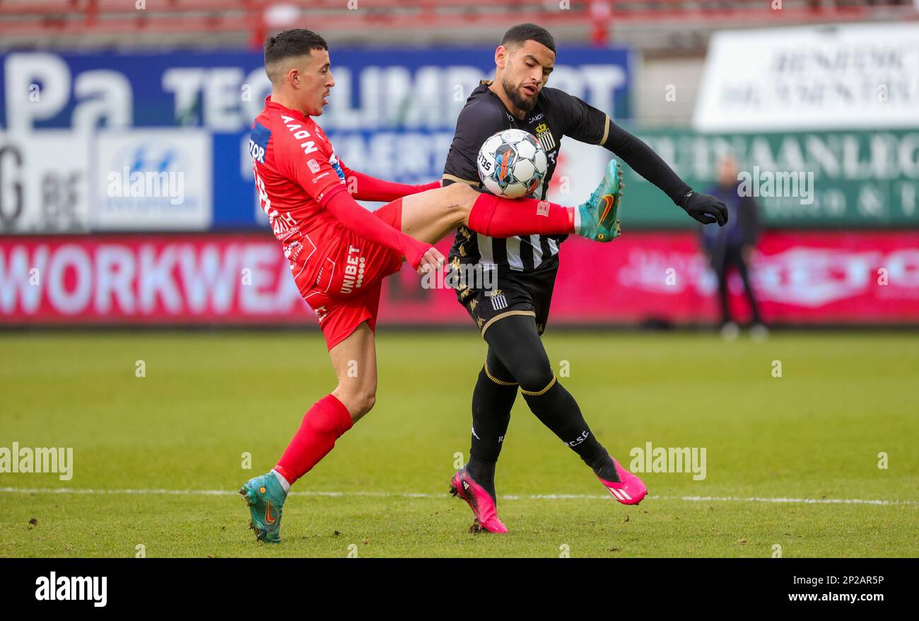 Kortrijk's Kadri Abdelkahar and Charleroi's Adem Zorgane fight for the ...