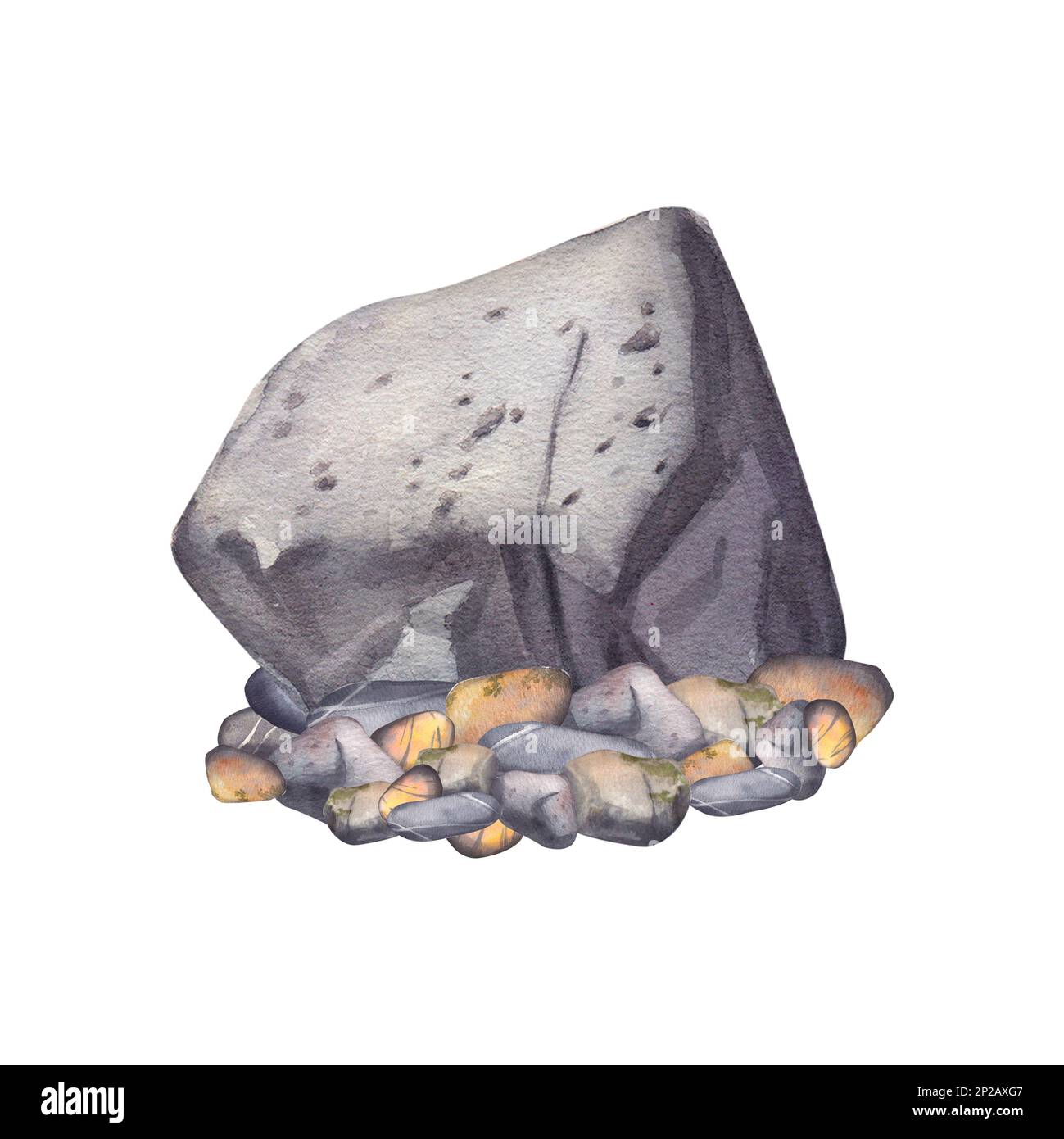 Composition with a large stone isolated on a white background ...