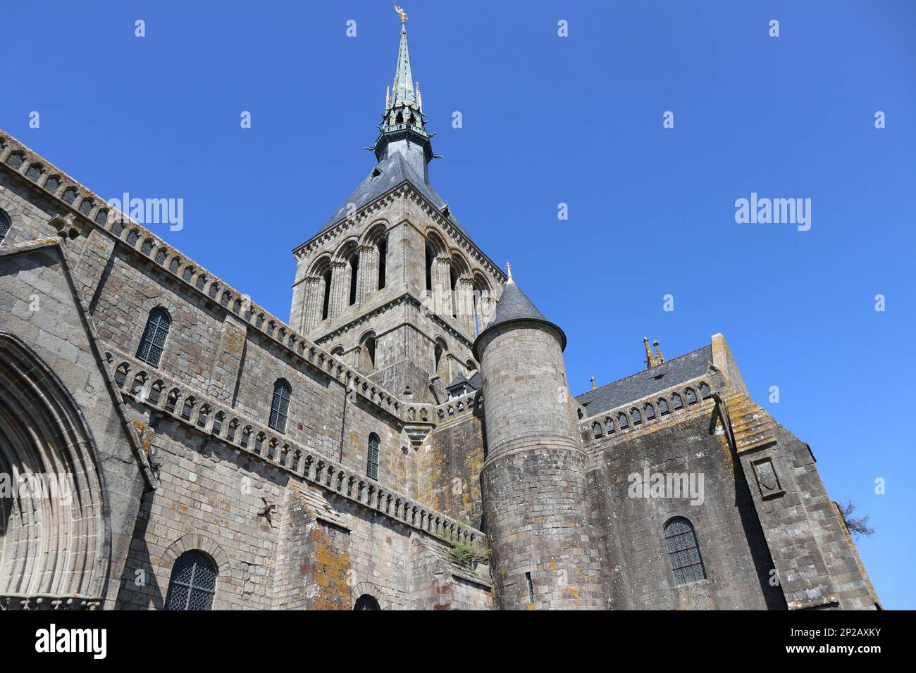 Walkway outside the monastery (abbey) of Mont Saint-Michel in France ...