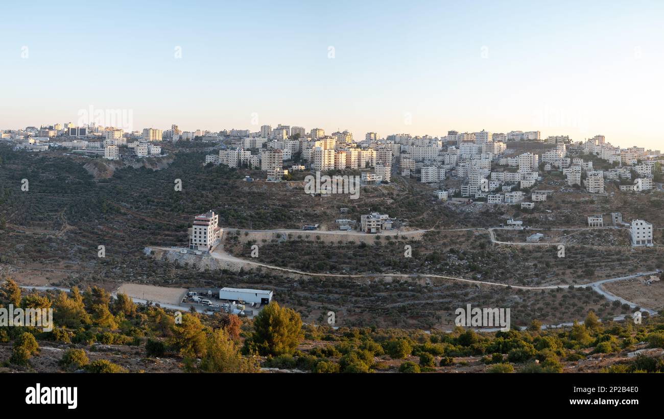 Panoramic View of Ramallah, Arab Town White Buildings on a Hill Far ...