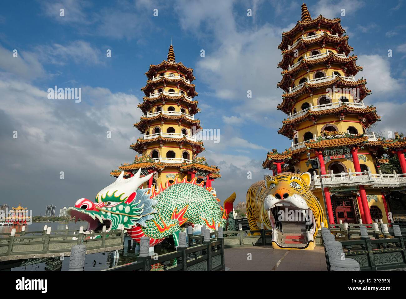 Kaohsiung, Taiwan - February 9, 2023: Dragon and Tiger Pagodas is a ...