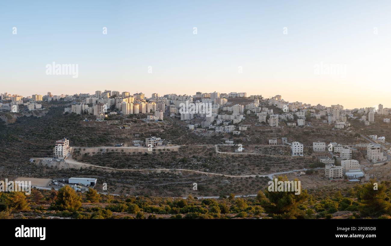 Panoramic View of Ramallah Arab Town Building Silhouettes on a Hill Far ...