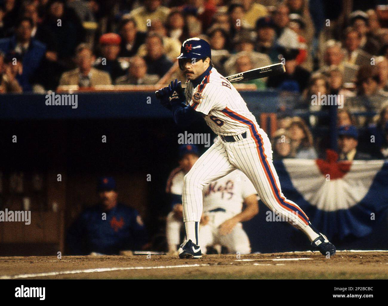 New York Mets Wally Backman (6) at bat against the Boston Red Sox in ...
