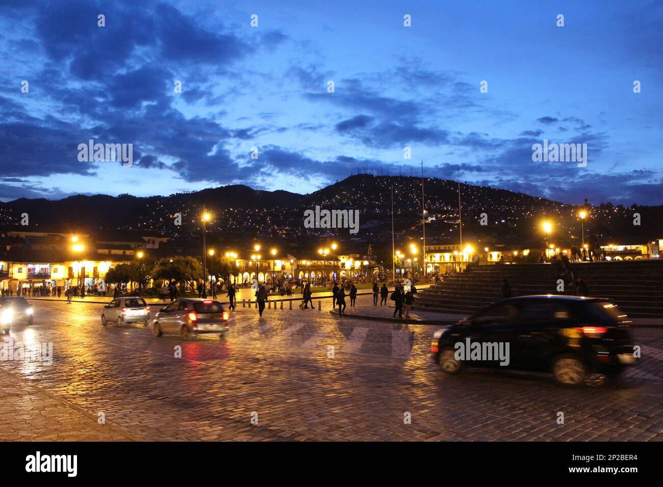 Night view of Plaza de Armas in Cusco, Peru Stock Photo - Alamy
