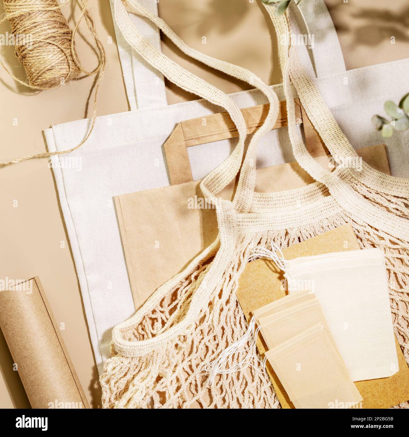 Eco friendly shopping, delivery service. Sustainable still life with ...