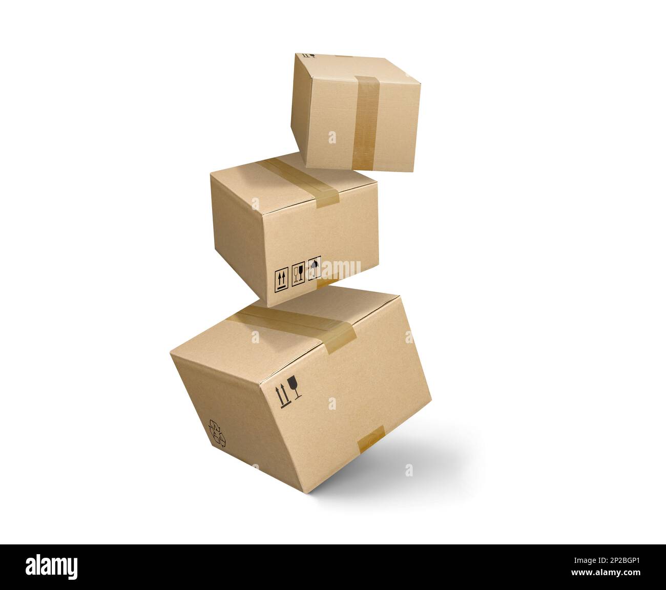 Cardboard parcel boxes falling isolated on a white Stock Photo - Alamy