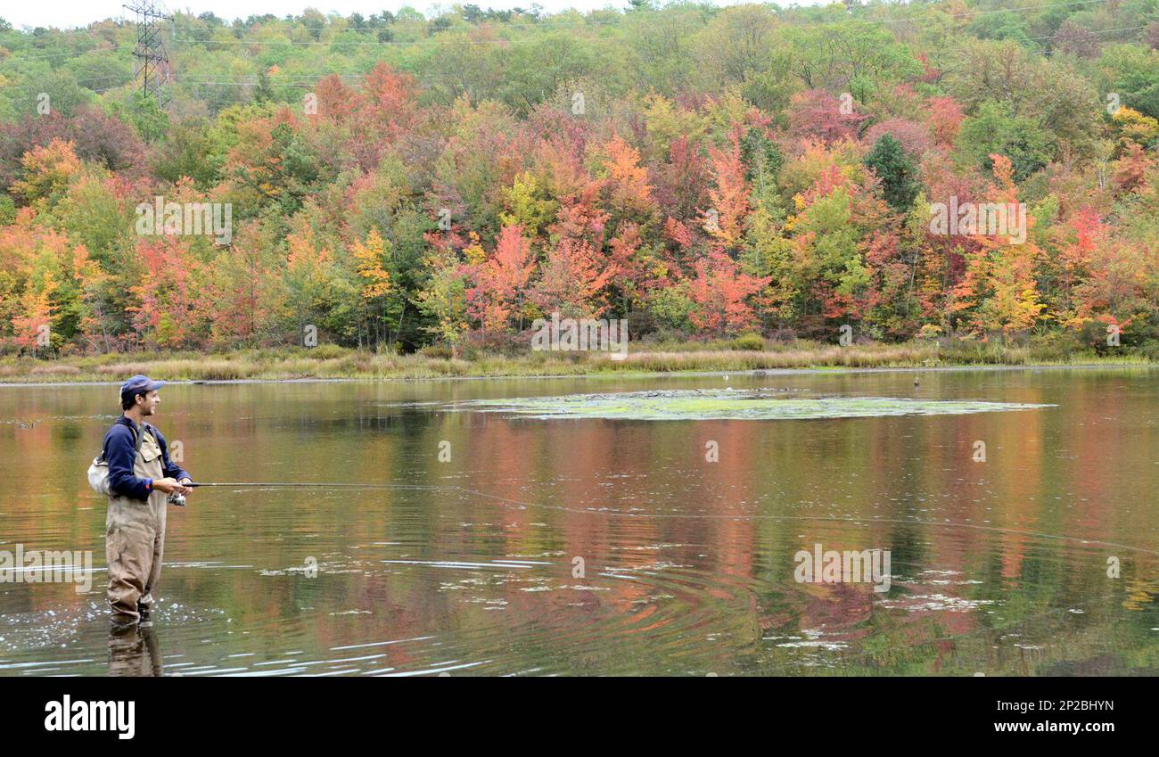 Jared Williams, of Beaver Meadows, Pa., does some fishing at Lake Marie ...