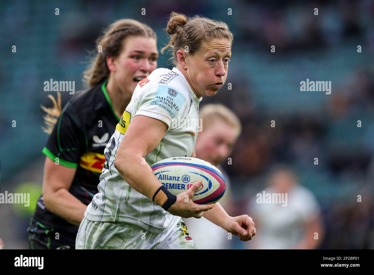 Exeter Chiefs' Kate Zackary on her way to scoring a try during the ...