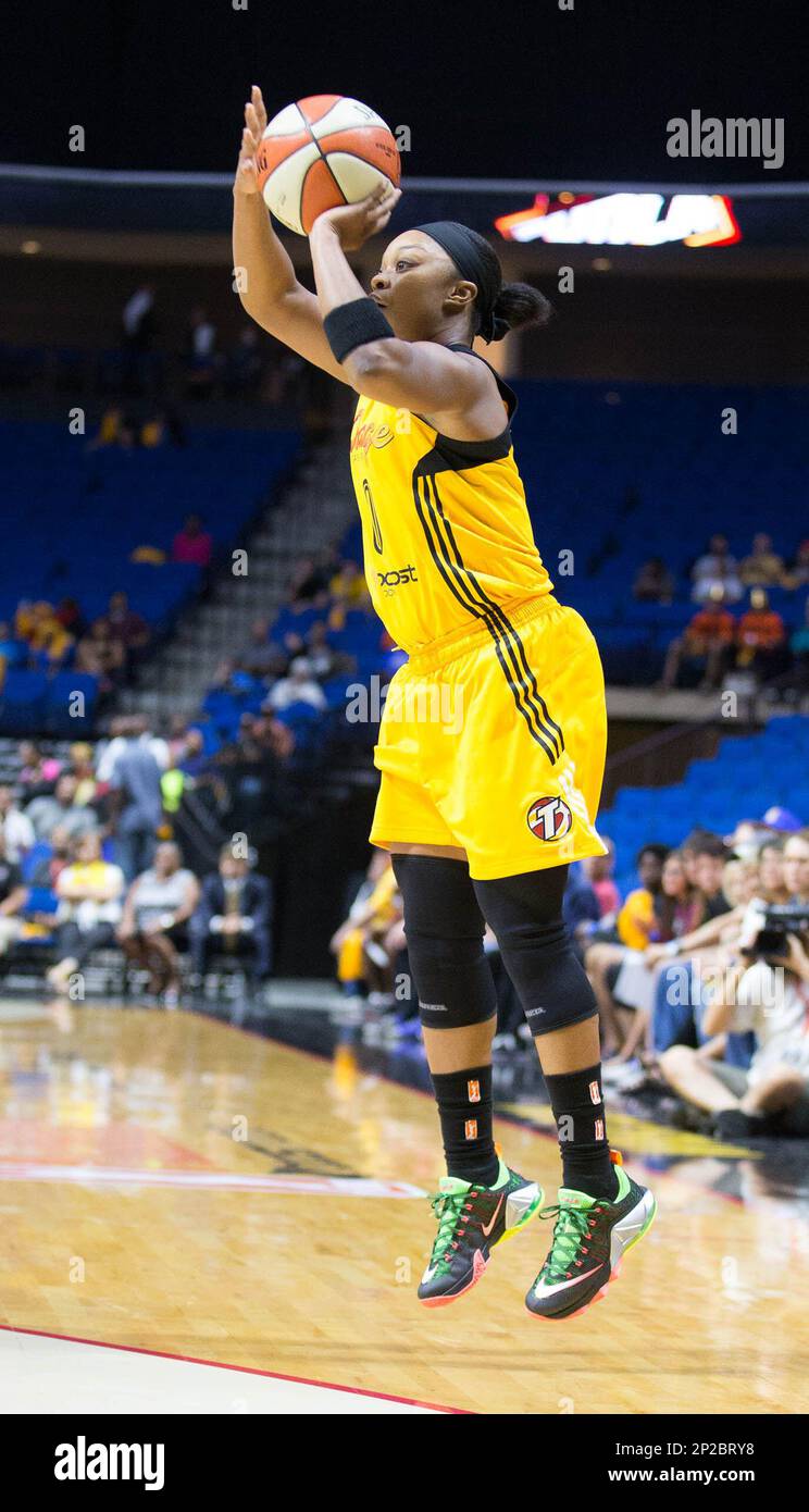 Shock's Odyssey Sims (0) hits a three pointer during WNBA playoff ...
