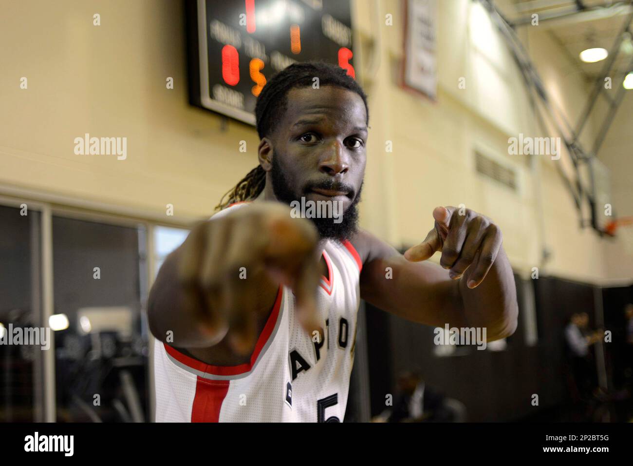 Toronto Raptors' DeMarre Carroll poses for a photograph during the team ...