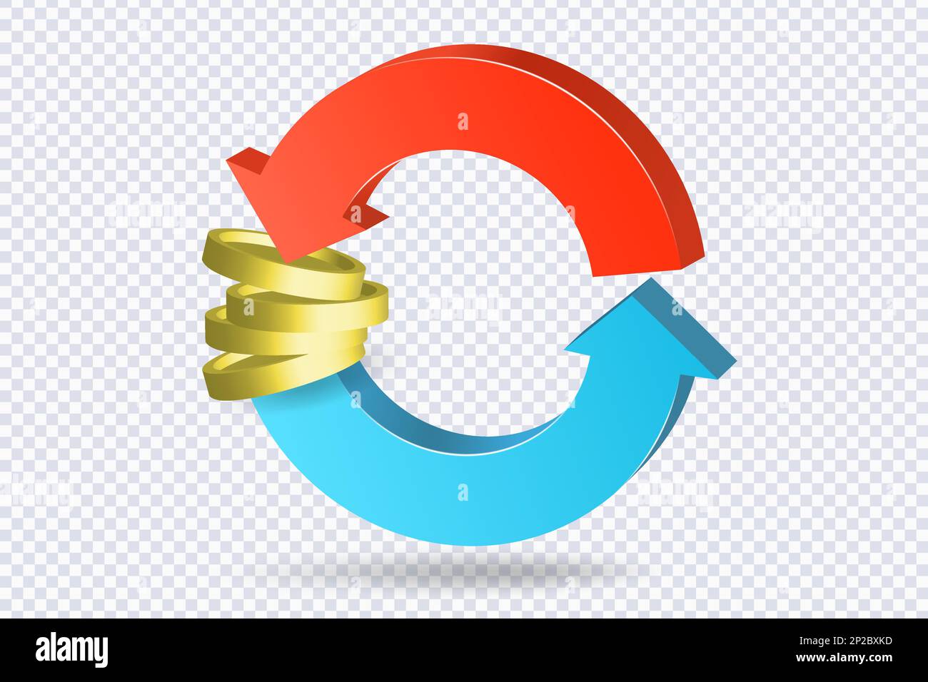 Two arrows circle round Golden coins. Payment concept. Isometric money ...