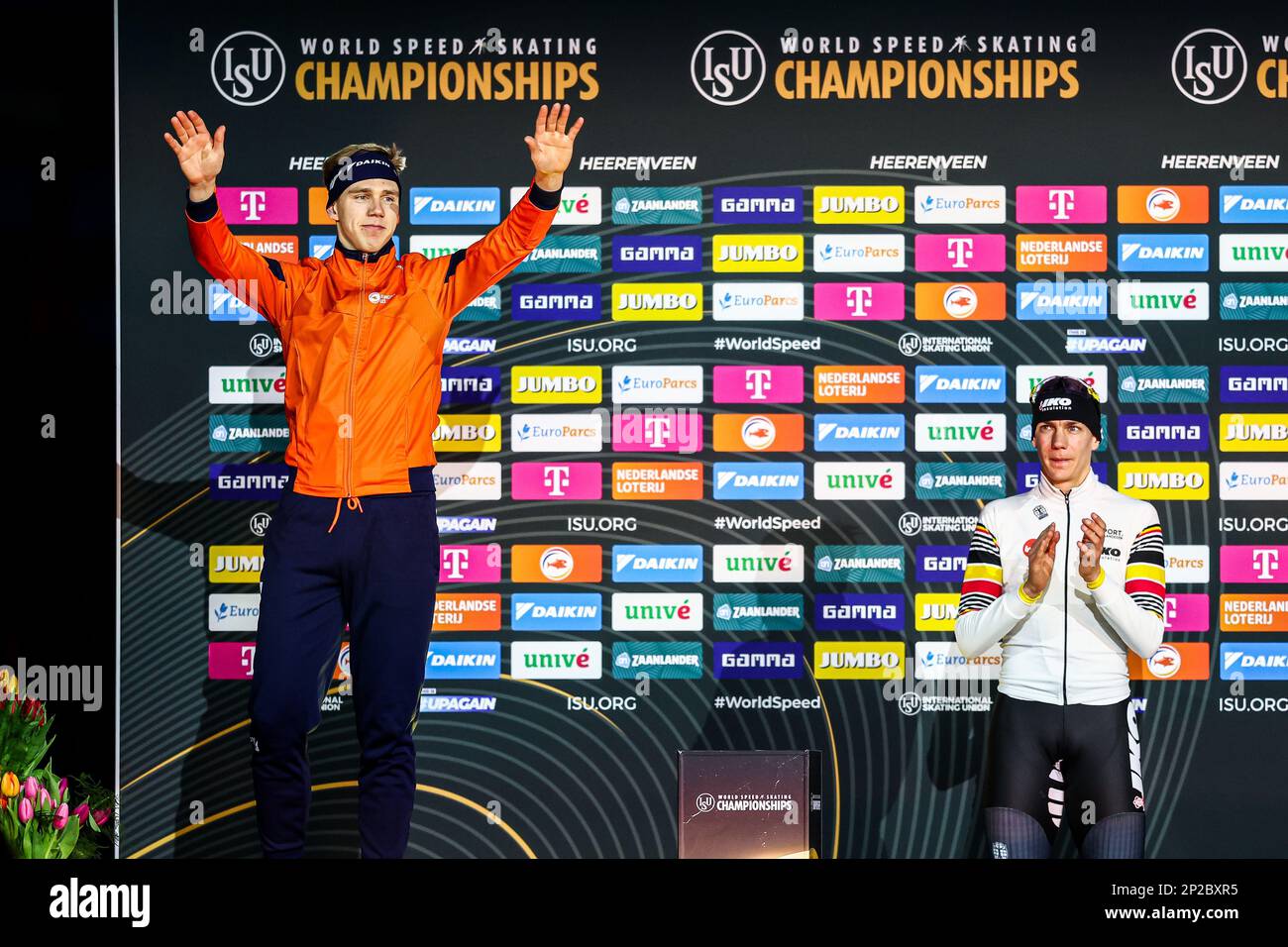 HERENVEEN - Bart Hoolwerf (NED), Bart Swings (BEL) on the podium after ...