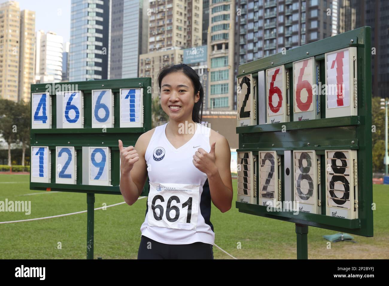 Shannon Chan celebrates as her new record of Woman's Open - Long Jump ...