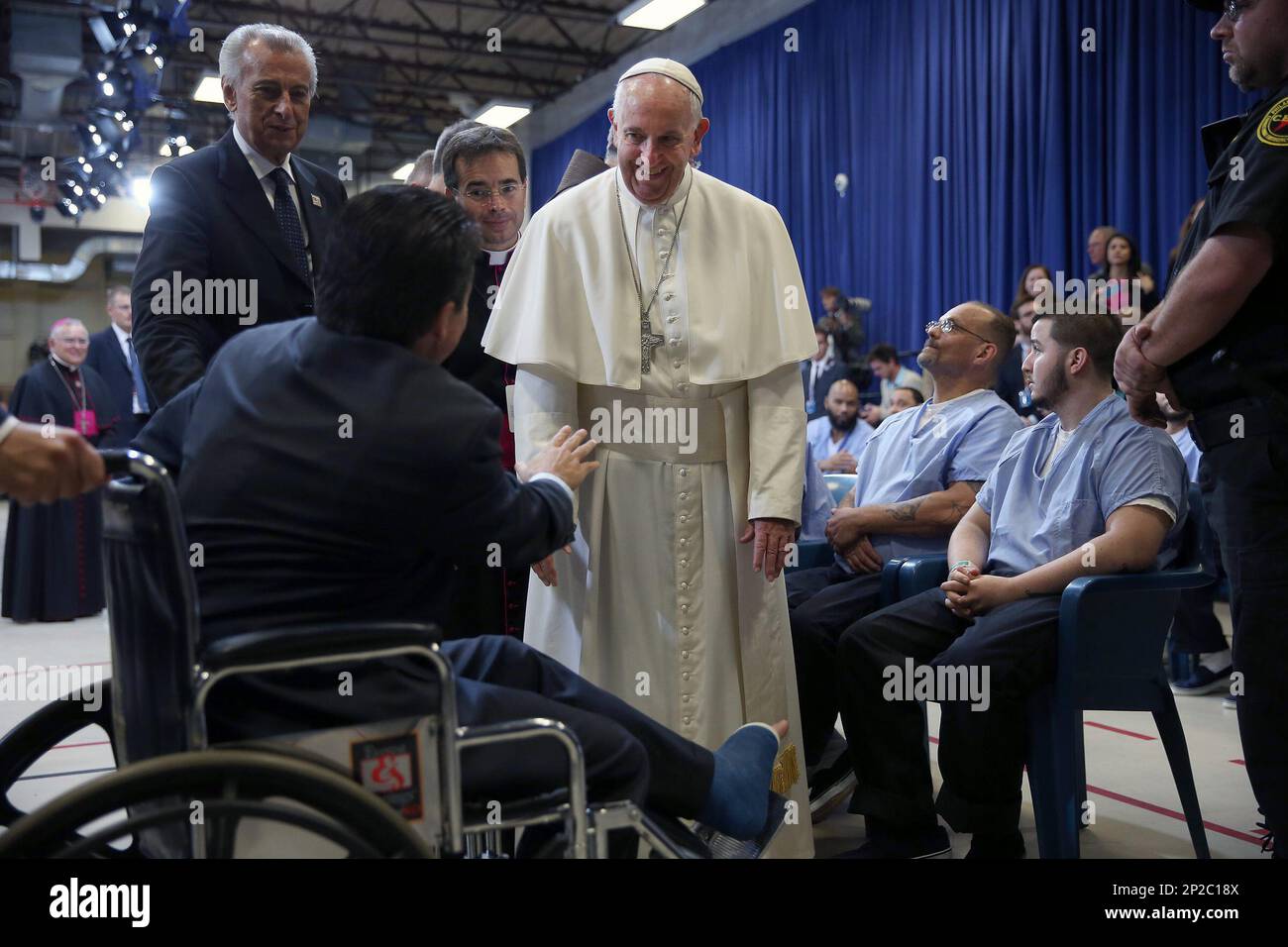 U.S. Rep. Brendan Boyle, left, is greeted by Pope Francis during his ...