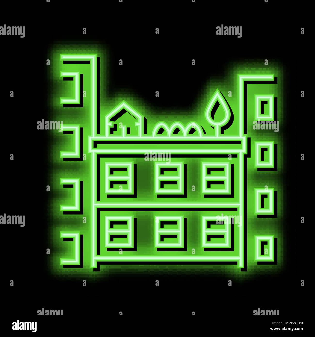 growth plant on building roof neon glow icon illustration Stock Vector ...