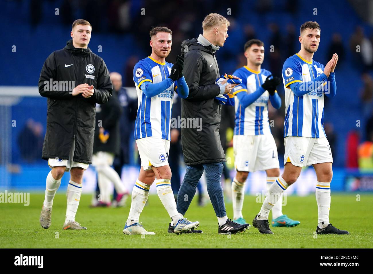 Brighton and Hove Albion players celebrate after the final whistle in ...