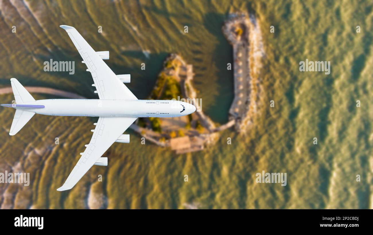 plane above the ground. Aerial city view Stock Photo - Alamy