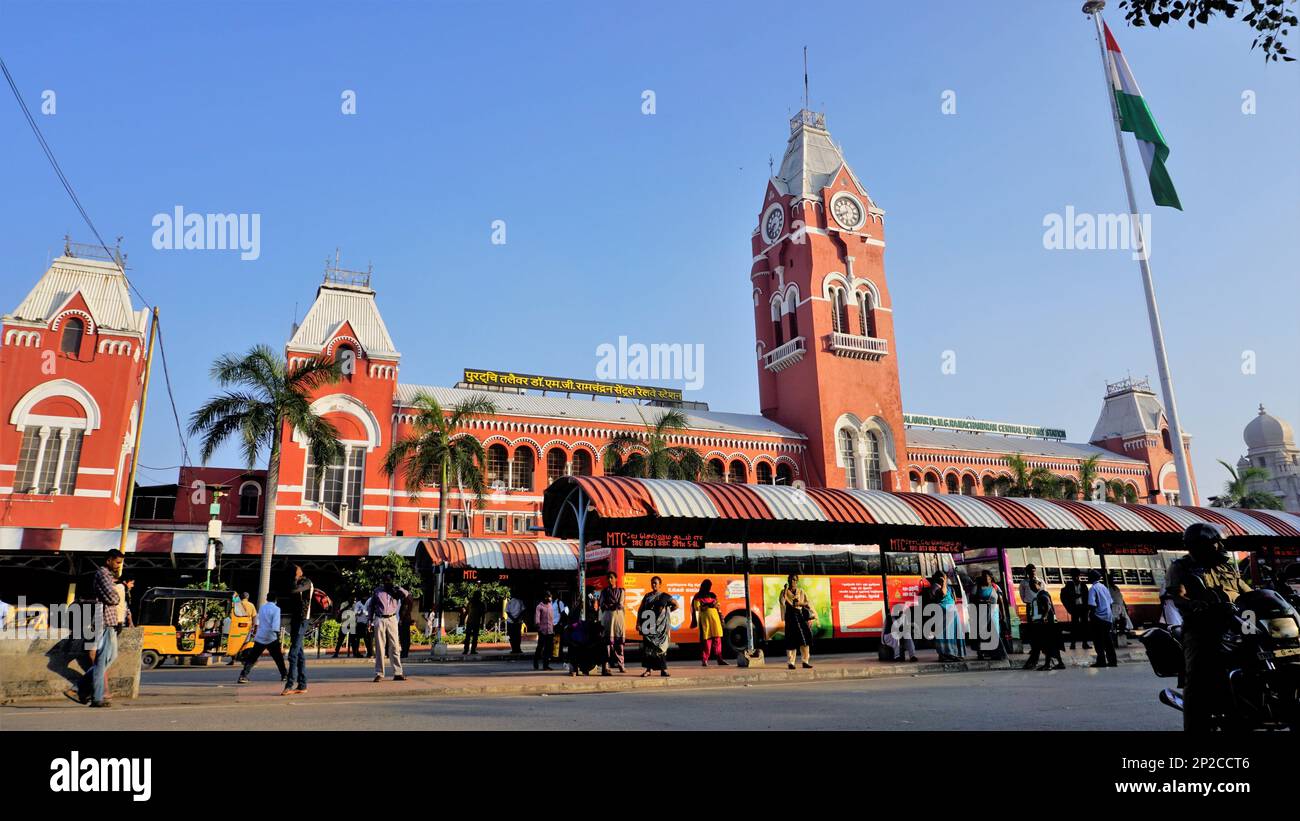 Chennai,Tamilnadu,India-December 29 2022: Puratchi Thalaivar Dr MGR Central railway station ...