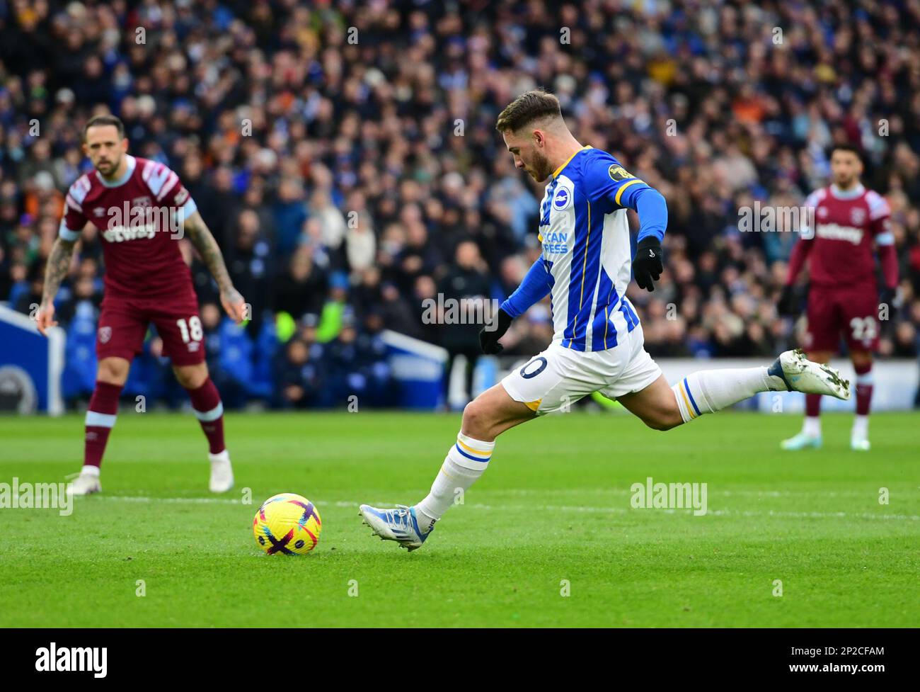 Brighton, UK. 04th Mar, 2023. Alexis Mac Allister of Brighton and Hove Albion scores from the ...
