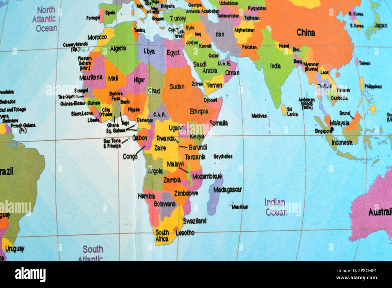 Africa and Asia continents with Egypt, Saudi Arabia, Emirates, Iraq ...
