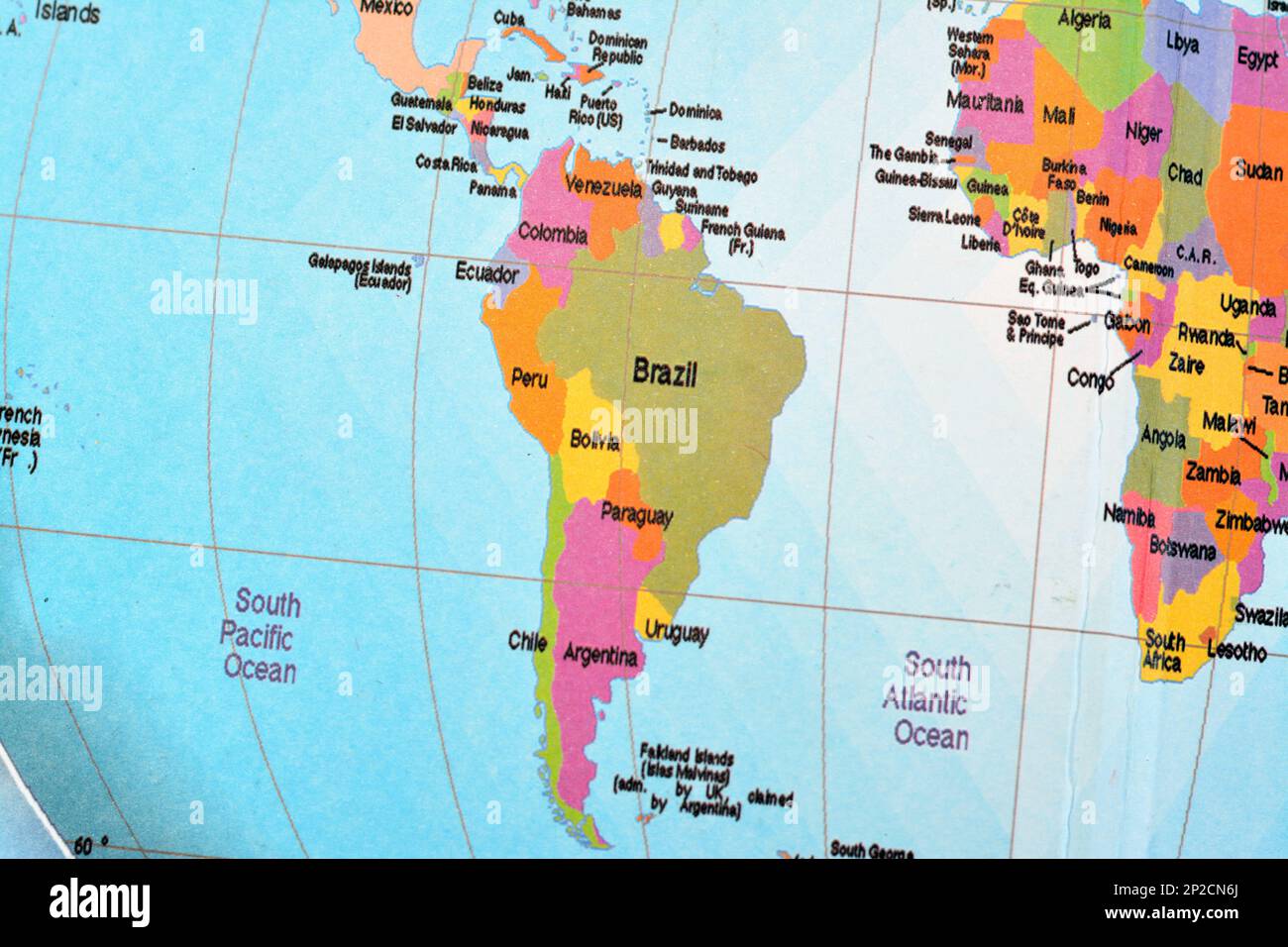 South America continent with Brazil, Argentina, Chile and other ...