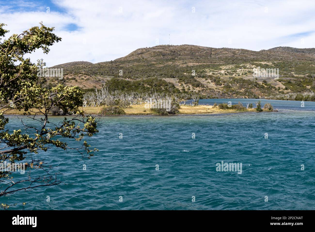 Serrano River with crystal clear blue water at Torres del Paine ...
