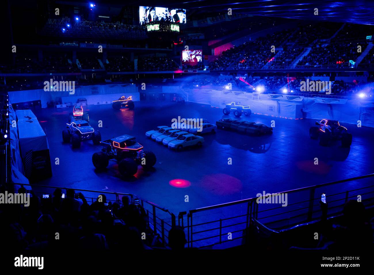 Modified cars with giant wheels and suspension participate in the Hot ...