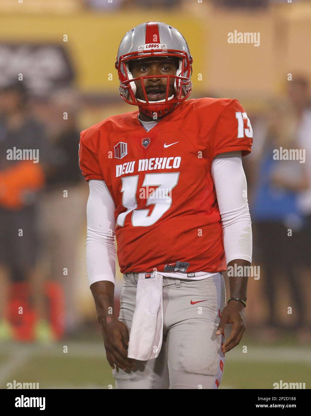 New Mexico quarterback Lamar Jordan (13) in the first half during an ...