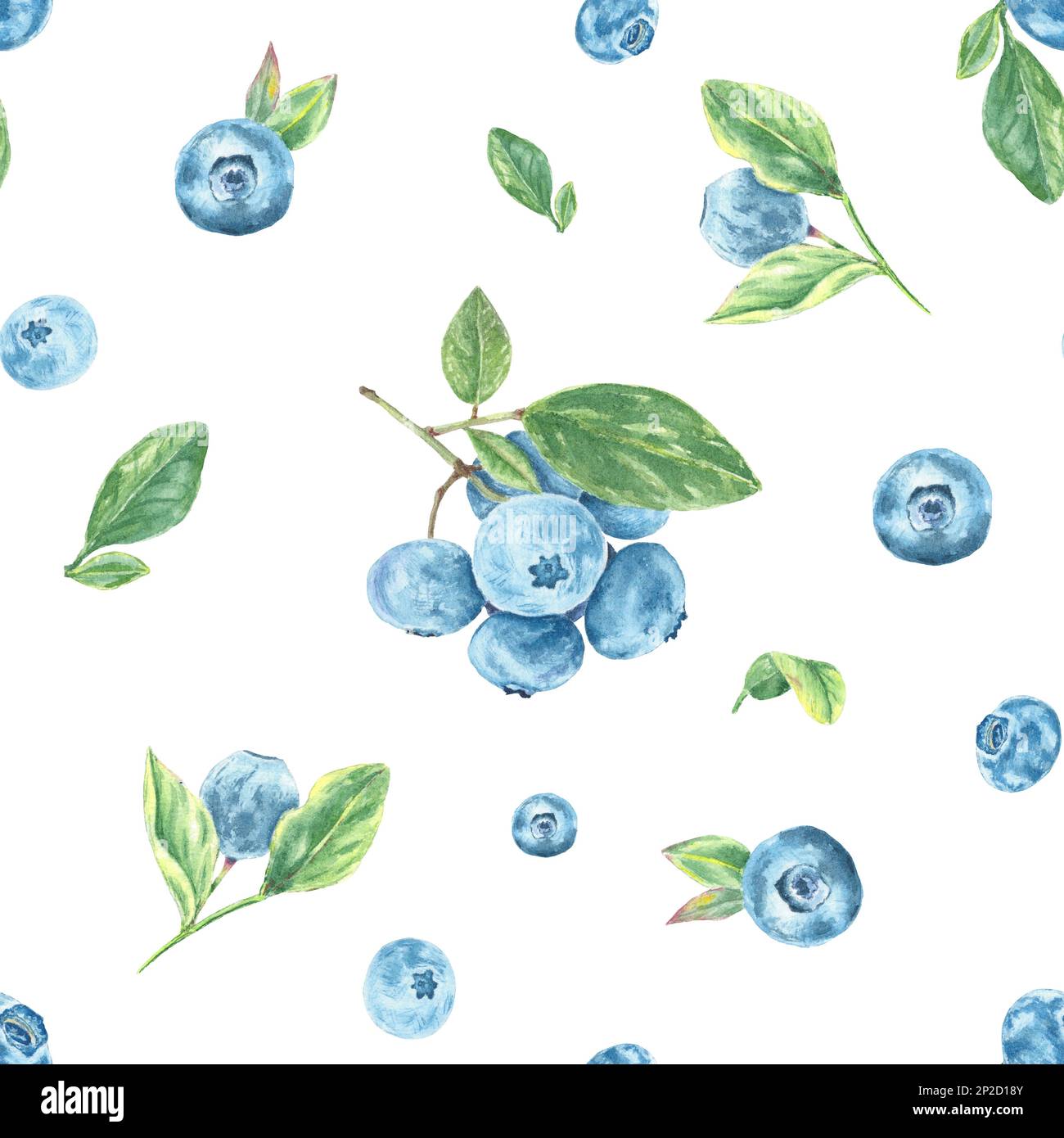 Blueberries seamless pattern. Watercolor background with berries ...
