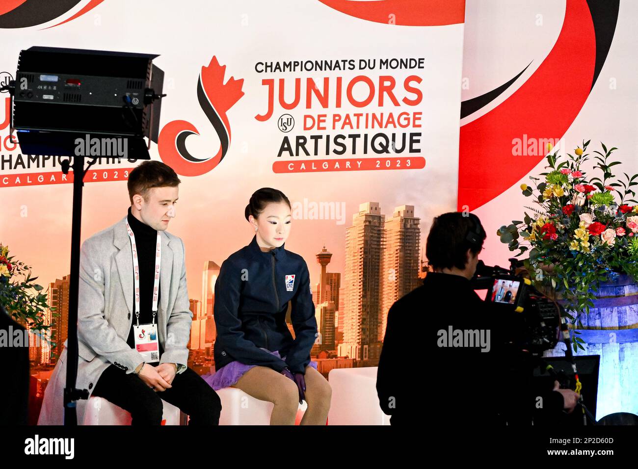 Soho LEE (USA), at Kiss & Cry during Junior Women Free Skating, at the ...