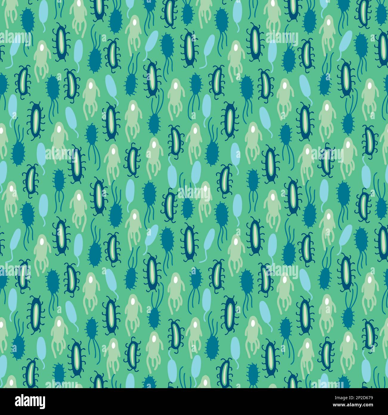 Hand drawn microorganisms seamless pattern on green background Stock ...