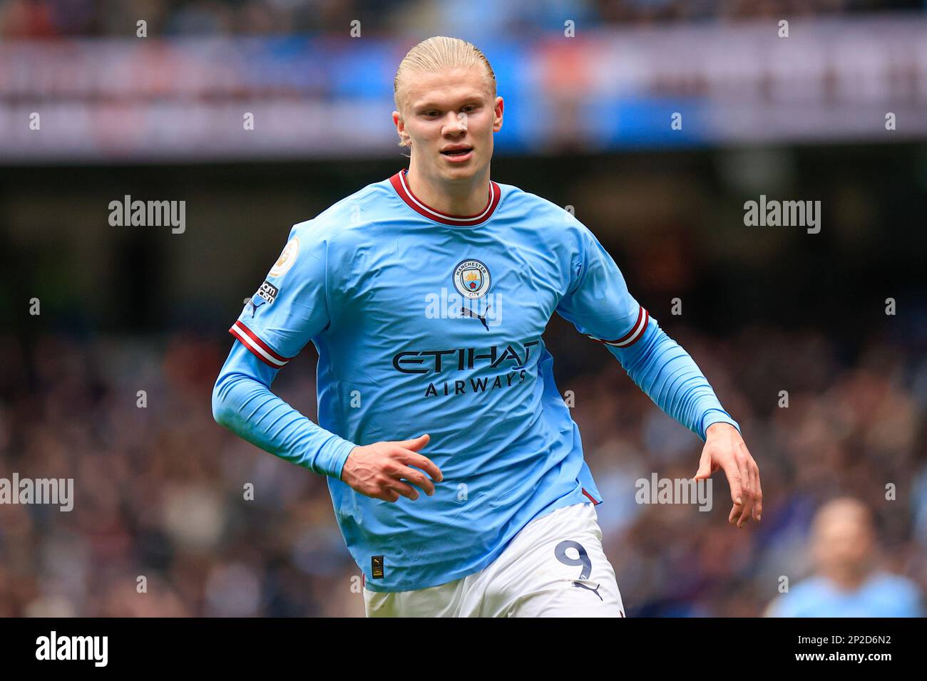 Erling Haaland #9 of Manchester City during the Premier League match ...
