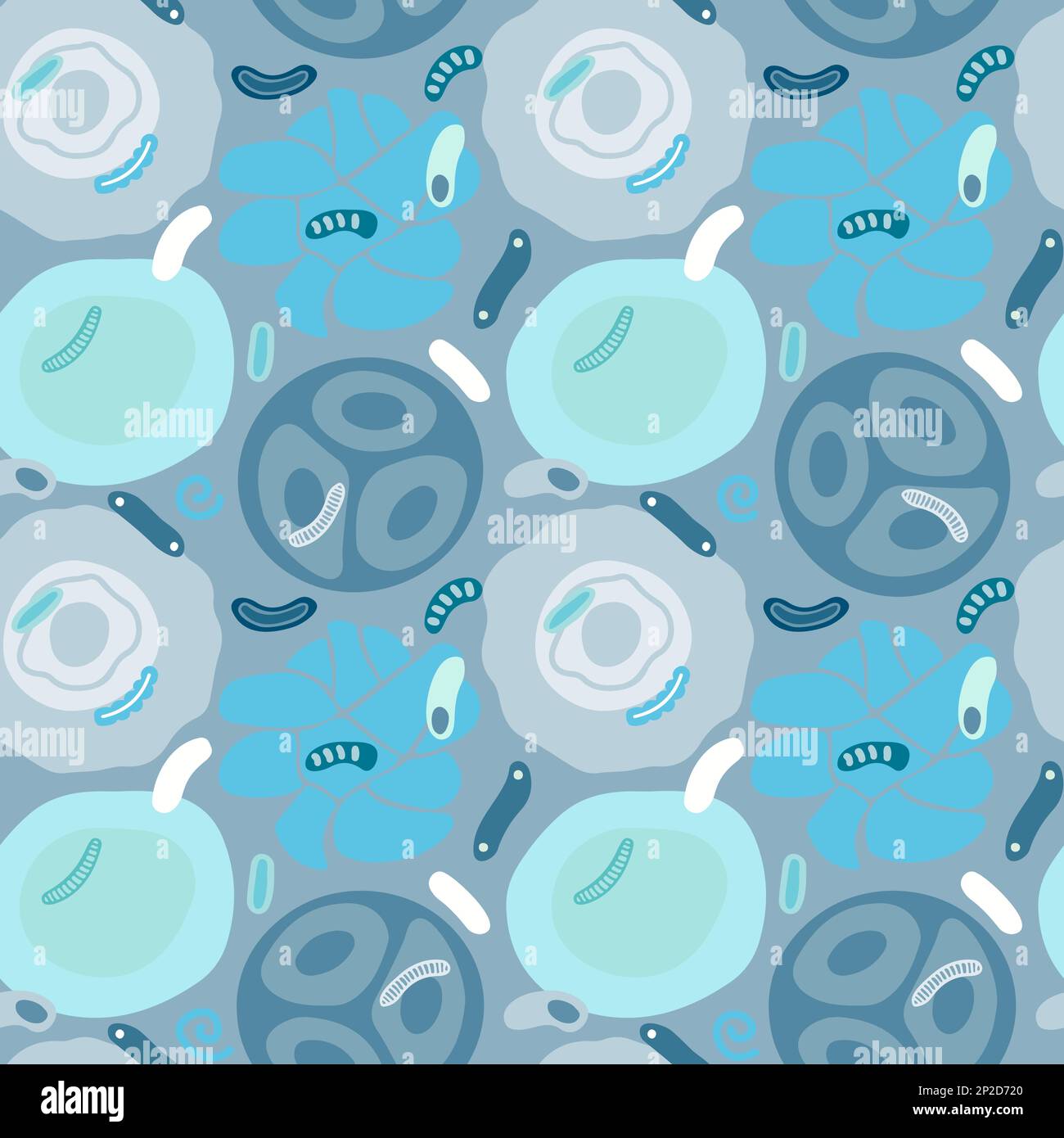 Seamless pattern of blue molecules, cells of virus, bacteria Stock ...