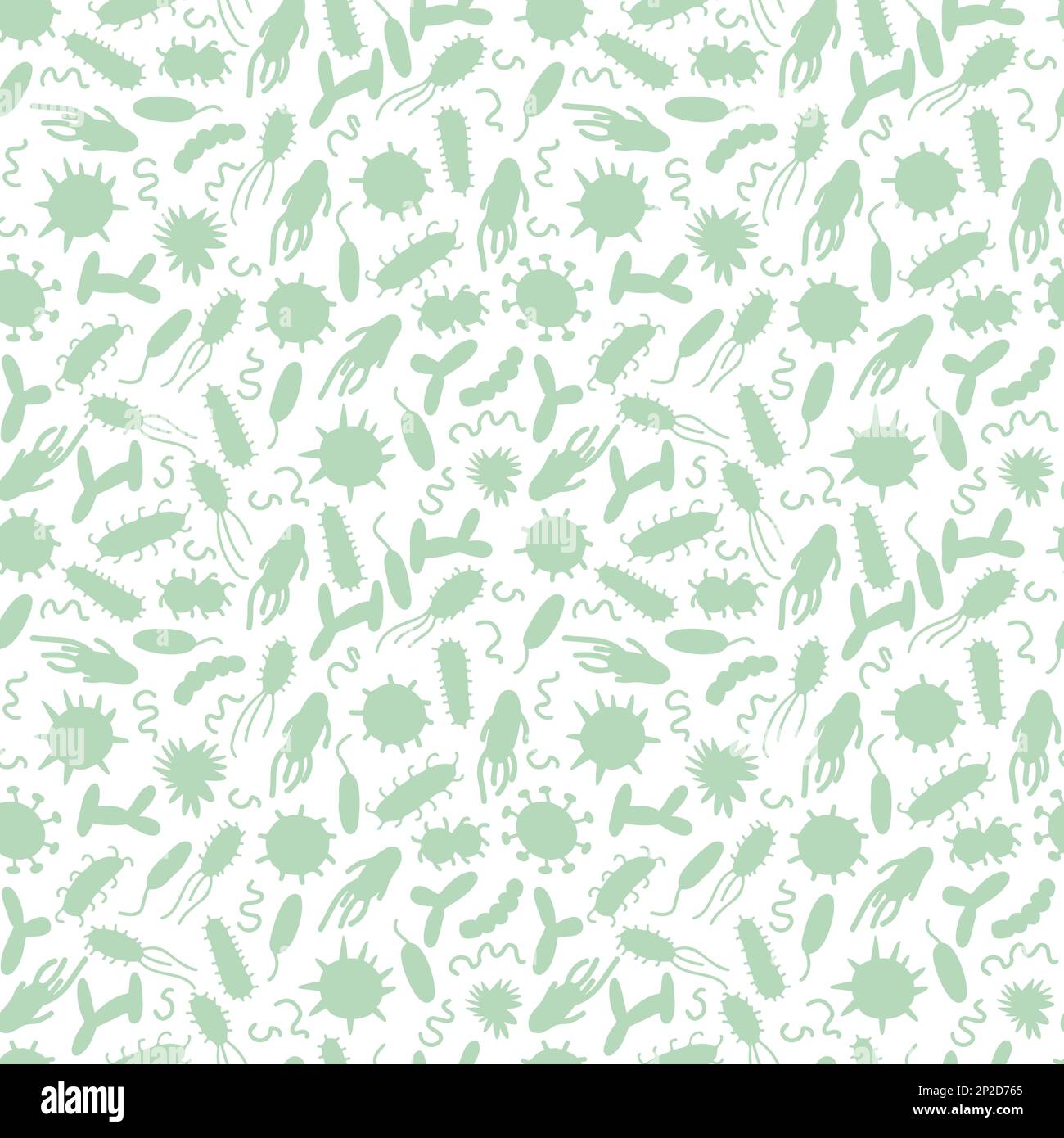 Green silhouette of microorganisms, bacteria, germs seamless pattern ...