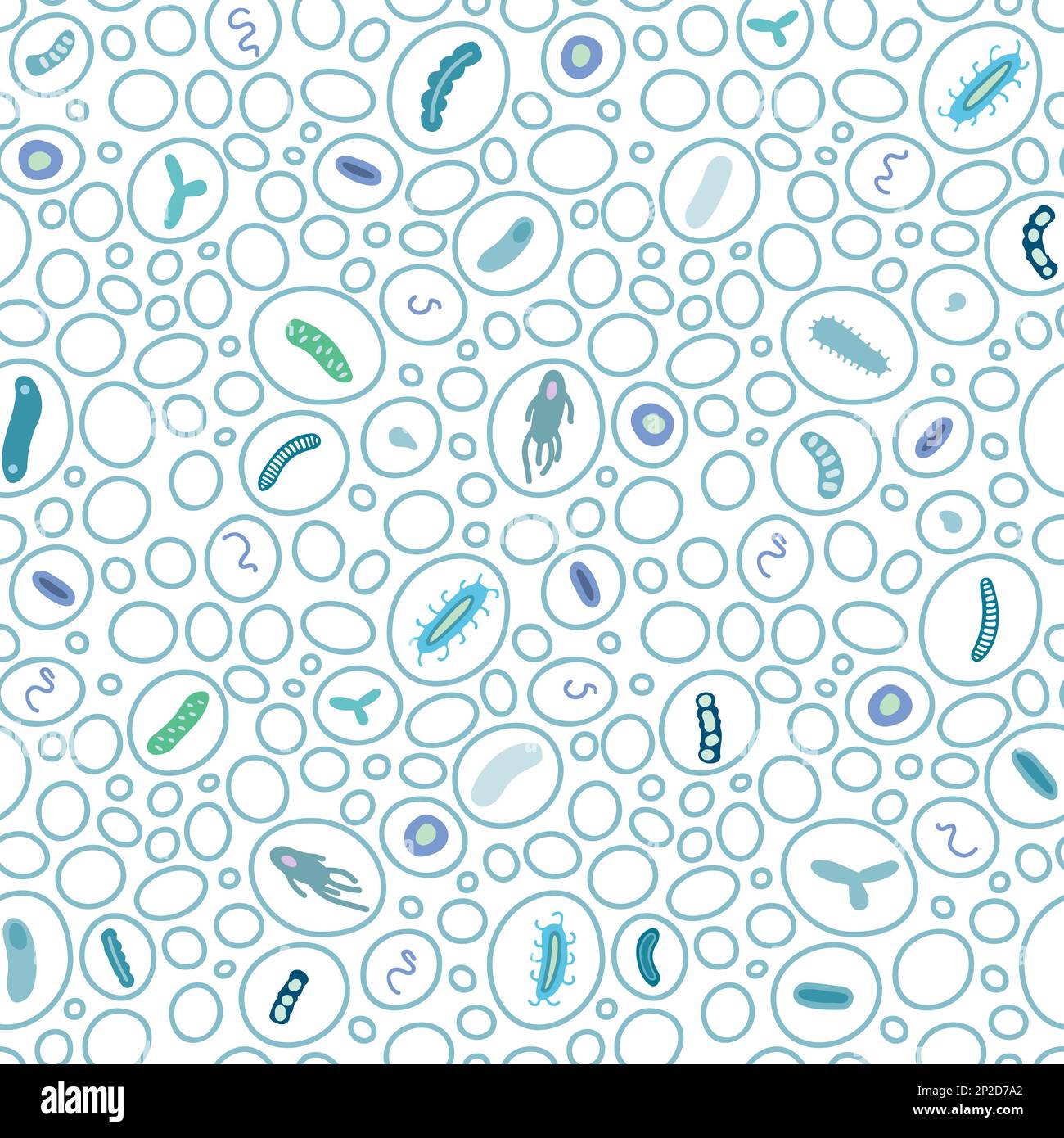 Microbe seamless pattern. Molecules, cells of virus, bacteria in ...
