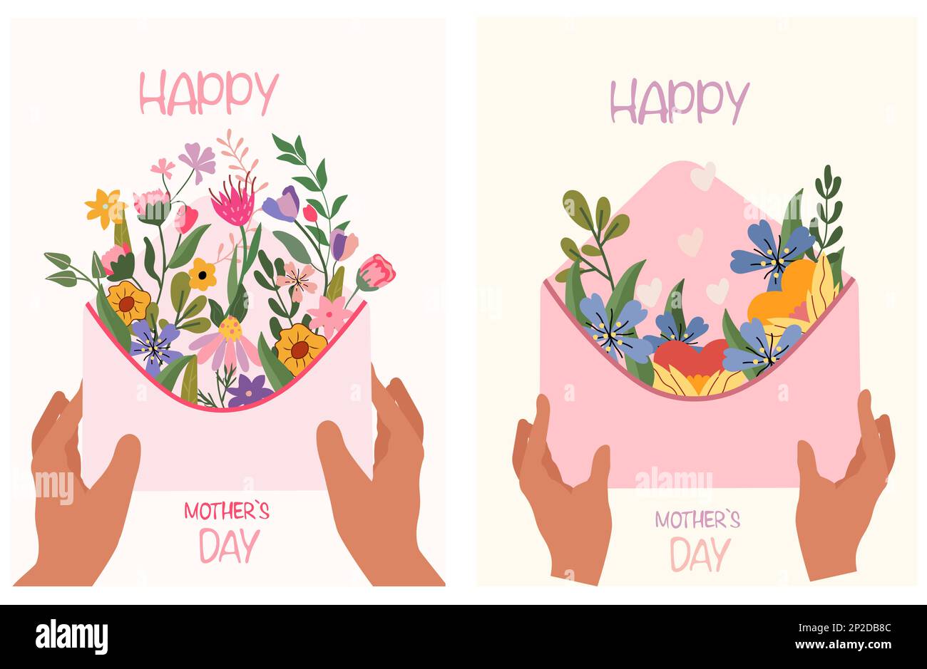 Mother's Day greeting card. A postcard with an envelope and bright ...
