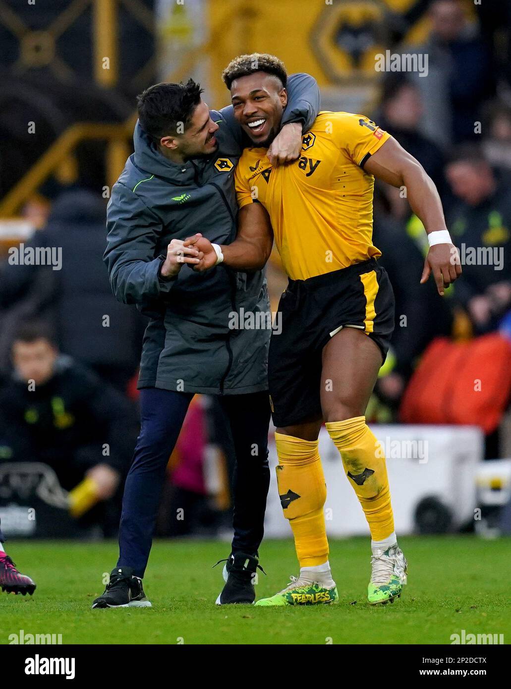 Wolverhampton Wanderers' Adama Traore celebrates with team-mate Pedro ...