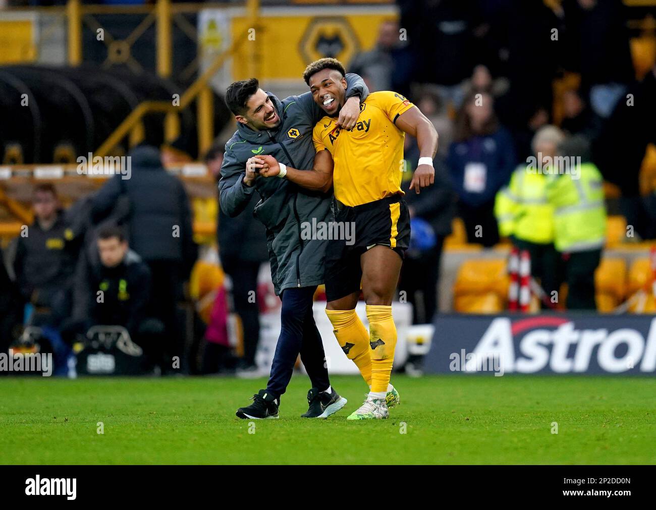 Wolverhampton Wanderers' Adama Traore celebrates with team-mate Pedro ...