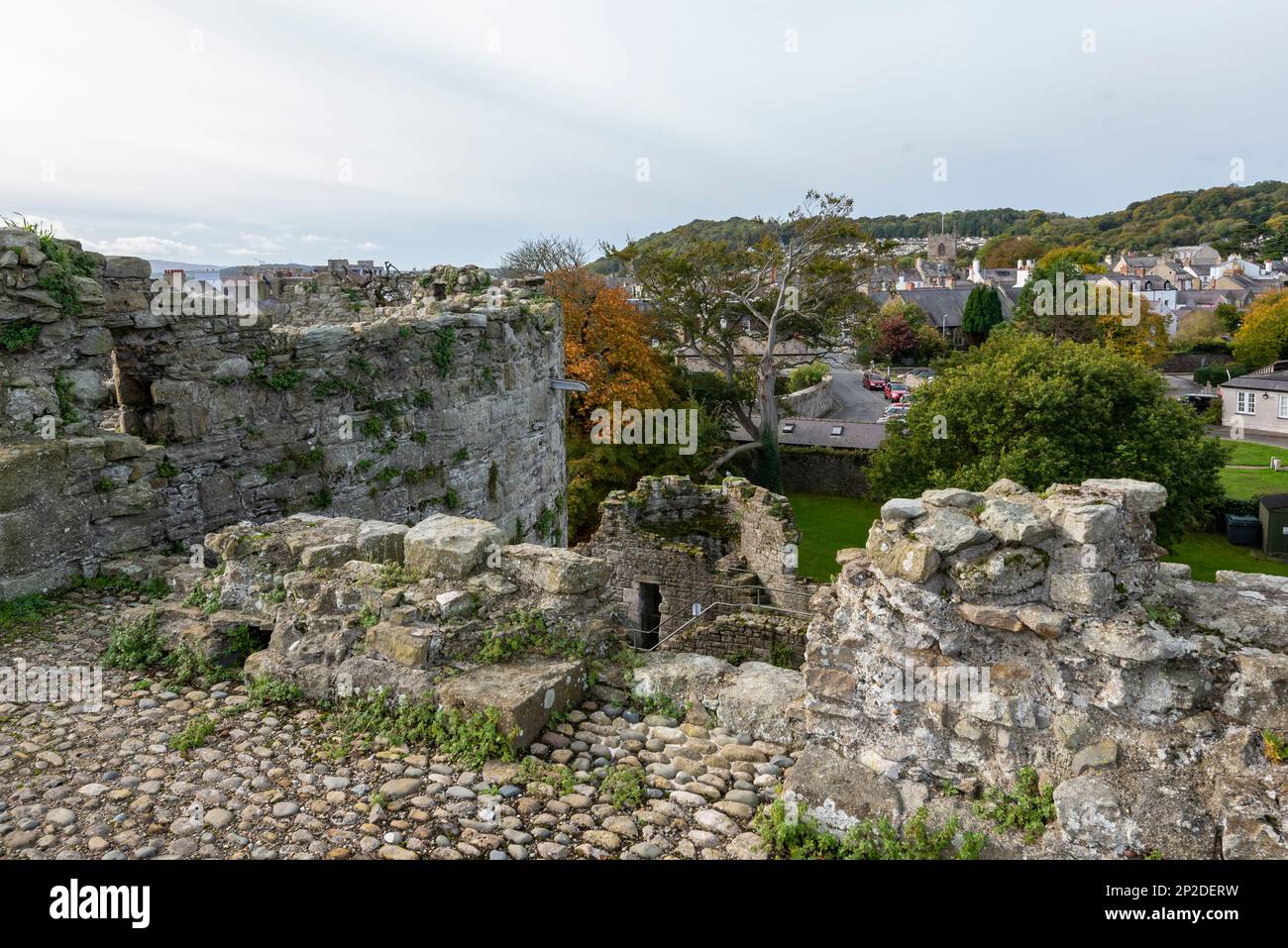 High up on the walls of Beaumaris Castle, Anglesey, North Wales ...