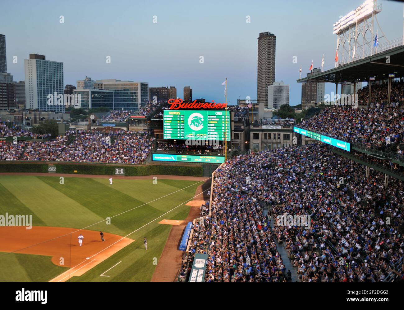 A panoramic, overhead view behind home plate at sunset shows the new ...
