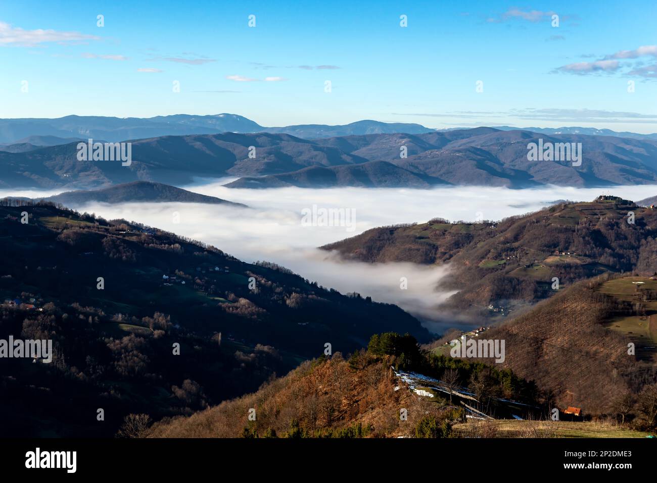 The view on the fog in valley from a viewpoint Gate of Podrinje in ...