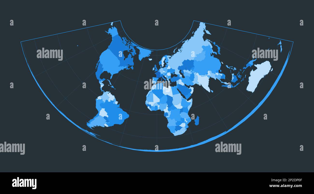 World Map. Albers conic equal-area projection. Futuristic world ...