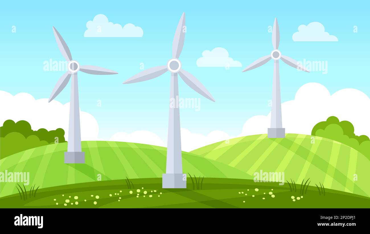 Wind turbine in a field. Eco Green Energy concept. Vector illustration ...