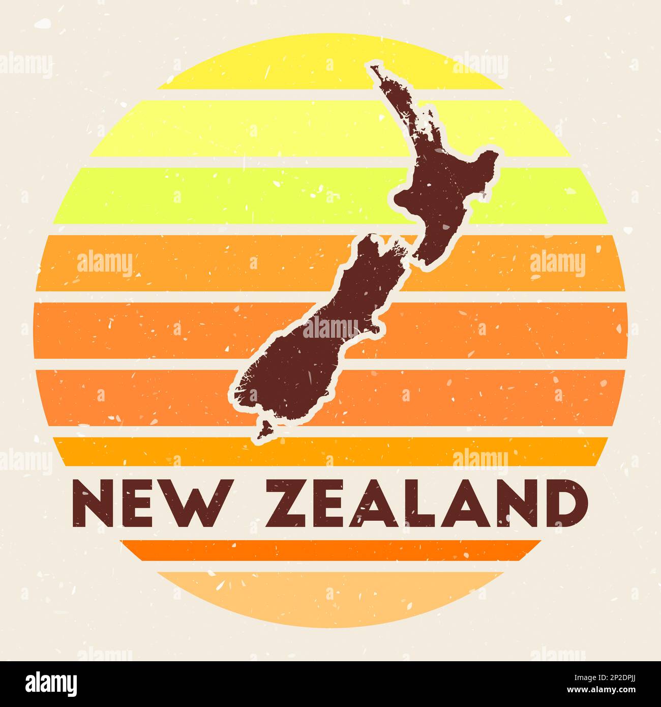 New Zealand logo. Sign with the map of country and colored stripes ...