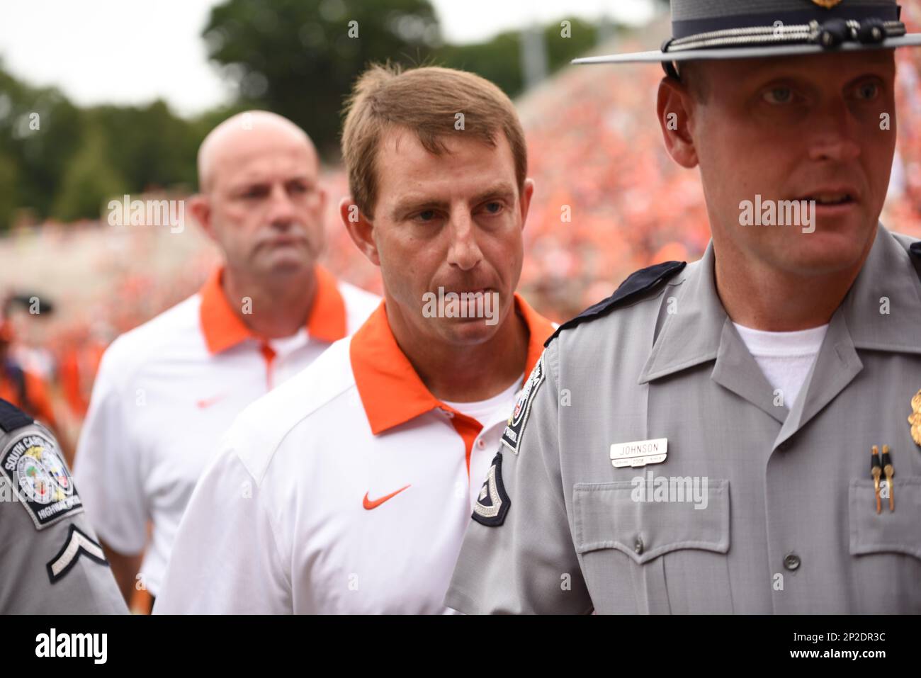 September 12, 2015: Clemson head coach Dabo Swinney heads to the locker ...